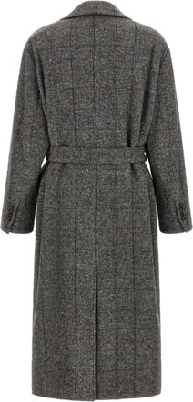 Brunello Cucinelli Double-Breasted Check Tweed Coat - Gray