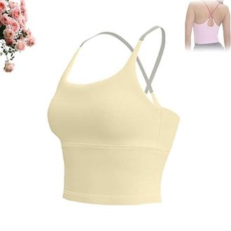 Generic Yksaix Soutien-gorge court uni à bretelles rembourrées pour femme, pour yoga, entraînement, fitness, faible impact, jaune, 3XL