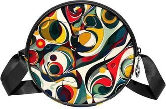 Generic Sac &agrave; bandouli&egrave;re rond pour femme, petit sac &agrave; bandouli&egrave;re abstrait avec fermeture &eacute;clair, bretelles r&eacute;glables, sac &agrave; main rond d&eacute;contract&eacute; pour femme