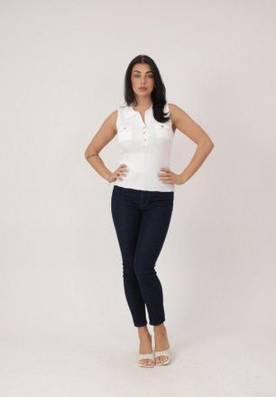 Elara Blusentop Damen Stricktop mit Knopfleiste & Kragen im Polo Style