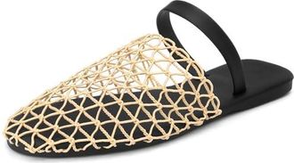 Allegra K Sandales plates &agrave; enfiler en maille tress&eacute;e pour femme, kaki, 37 EU