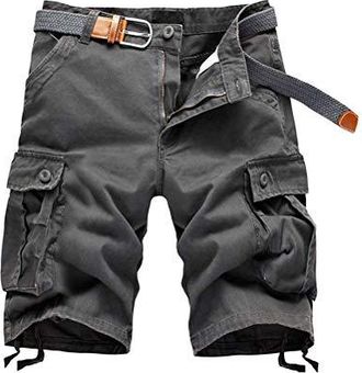 Onsoyours Homme Cargo Bermuda Short Multi Poches &Eacute;te Pantalon Court Bermuda de Travaille Casual Imprim&eacute; Camouflage Pantalon Court Vintage sans Ceinture B Gris S