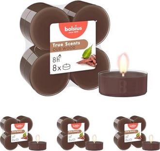 Bolsius Bolsius True Scents - 8 Teelichter Maxi Duft - Oud Wood - Lange Brenndauer von 8 Stunden - Kerze f&uuml;r den Innenbereich - Nat&uuml;rlic- Veganes Wachs - Ohne