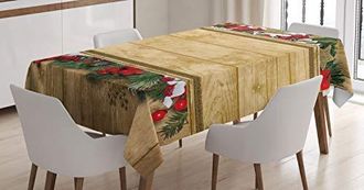 Abakuhaus No&euml;l Nappe, Salutation Vintage Noel, Linge de Table Rectangulaire pour Salle &agrave; Manger D&eacute;cor de Cuisine, 140 x 200 cm, Brun