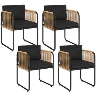 IDMarket Set aus 4 Gartenst&uuml;hlen RIO mit schwarzem Metallgestell, Seilen mit hellem Rattaneffekt und schwarzen Kissen