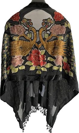 Generic Peacock Samt Schal mit Fransen Perlen Schal f&uuml;r Frauen Peacock Schal Handmade Beading Indian Wraps f&uuml;r Frauen mit Quaste