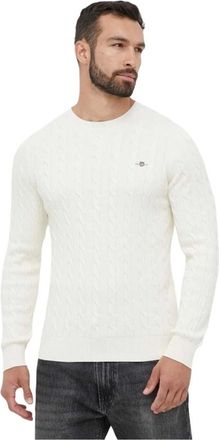 GANT Pull-over &agrave; col rond en maille torsad&eacute;e - Homme - Pulls - Beige - Taille: S