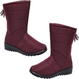 Frcolor Bottes -Hautes DHiver pour Femme en Tissu Imperm&eacute;able Rouge Fonc&eacute; Doublure Polaire Chaude Semelle &Eacute;paisse en Polyur&eacute;thane Antid&eacute;rapante Chaussures D&eacute;c