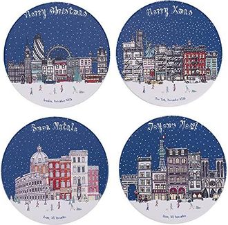 Villa D'Este Home Tivoli 4er Set Untersetzer aus Keramik, wärmeisolierender Korkboden, Xmas in The City