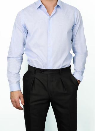 Fursac Chemise bleu ciel en micro armur&eacute; de coton - Taille 37 - Homme