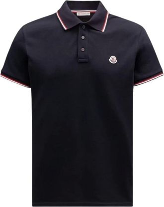 Moncler Homme, Tops, Bleu, Taille: M Polo en Piqu&eacute; de Coton avec Bordure Tricolore