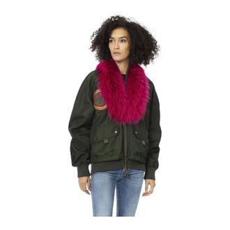 Mr & Mrs Italy Femme, Vestes, Vert, Taille: 36 FR Bomber Court avec Capuche en Fourrure