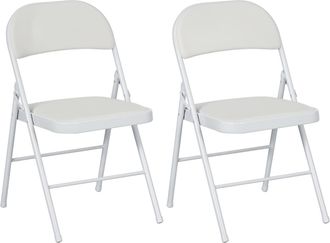 HOMCOM gepolsterte Klappst&uuml;hle Satz von 2 PU-Leder klappbare St&uuml;hle mit gepolstertem Sitz und Metallrahmen f&uuml;r Home Office Esszimmer Computer Schreibtisch Em