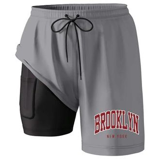 Generic Maillot de bain pour homme avec doublure de compression, couture int&eacute;rieure, short de bain, maillot de bain avec poches, gris, 4XL