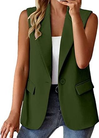 Generic Gilet pour femme, blazer sans manches pour femme, confortable, pour le travail, le bureau, le blazer, poches à rabat, décontracté, bouton sur le devan