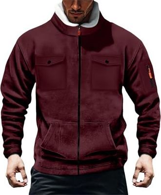 Generic Veste polaire pour homme - Manches longues - Fermeture éclair intégrale - Style vintage - Col montant - Coupe ample et confortable - Pour lintérieur e