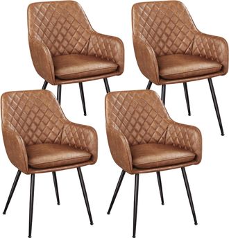 Yaheetech Esszimmerstühle 4er Set Küchenstühle, Polsterstühle mit Armlehnen Metallbeine, Seesel aus Kunstleder für Arbeitszimmer/Wohnzimmer, Braun