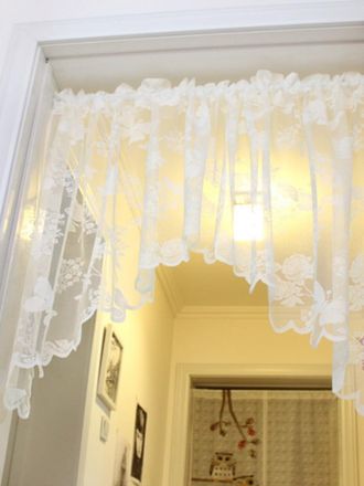 A.Monamour Gardine Scheibengardinen Kurzstores Wei&szlig;er Transparenter Voile Swag Vorhang Gardine Schmetterling Blumen Stickerei Spitze Kurzgardinen K&uuml;chengardine K