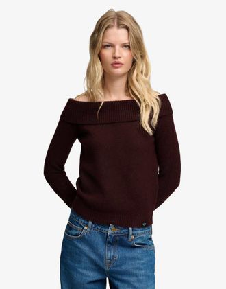 Superdry pull en maille Bardot rouge bordeaux