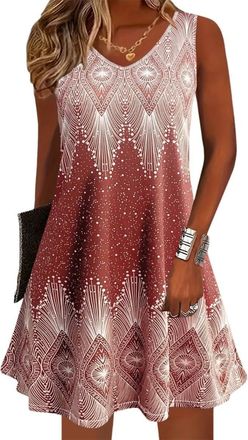 ORANDESIGNE Sommerkleid Damen &Auml;rmelloses Rundhals/V-Ausschnitt Sommerkleider Damen Leicht und Luftig Boho Kleid Sommer Kurze Strandkleid Bedrucktes Tank Kleid Min