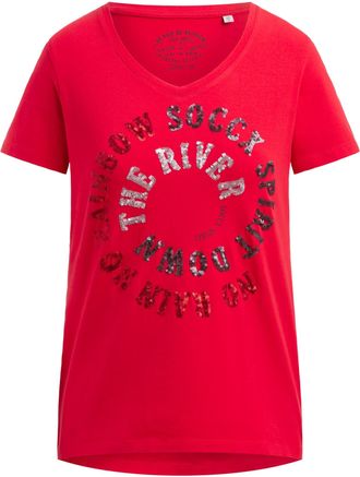 soccx Damen T-Shirt mit Print und Pailletten-Details Red Heaven, XXXL