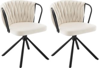 Woltu Esszimmerstühle 2er Set, Drehstuhl Küchenstuhl Polsterstuhl Armlehnstuhl Akzentstuhl, mit Samtsitz, bis 150 kg belastbar, Creme, EZS72cm-2