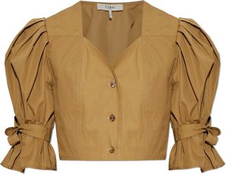 Chlo&eacute; Femme, Blouses et Chemises, Brun, Taille: 38 FR Haut court &agrave; manches bouffantes