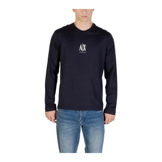 A|X Armani Exchange Bedruckte Langarm Strickware mit Rundhalsausschnitt - - Tops - Herren - Blau - M