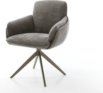 DELIFE Drehstuhl Luan-Flex mit Armlehnen Boucl&eacute; Soft Schlamm Kreuzgestell breit Effektfinish Titan 360&deg; drehbar Wippfunktion, Esszimmerst&uuml;hle