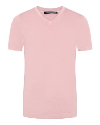 Trusted Handwork Unifarbenes T-Shirt aus Pima-Baumwolle mit V-Ausschnitt in