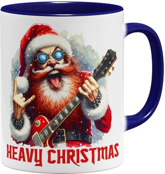 OM3 Heavy Christmas Kaffee-Tasse Lustige Weihnachtstasse f&uuml;r Rocker & Heavy Metal Fans - Santa mit Teufelsgru&szlig; - Keramik Becher - 325ml - Beidseitig Bedru