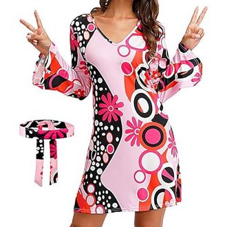 Generico Robe de costume hippie pour femme | Robe disco des années 70 | Robe rétro dHalloween pour fête à thème rétro, fête à thème des années 60 et 70