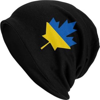 Generic Unisexe Bonnet &Agrave; Revers Drapeau De LUkraine Feuille D&Eacute;rable du Canada Hiver Chapeaux Chaud Bonnet dhiver Doux Bonnets Tricot&eacute; pour Patinage Quotidien 