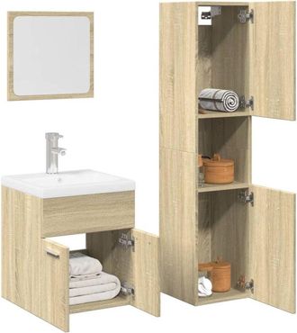 vidaXL 3-tlg. Badmöbel-Set Sonoma-Eiche Holzwerkstoff - Vidaxl