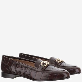 Ferragamo Croc-Embossed Leather Loafer - Brown