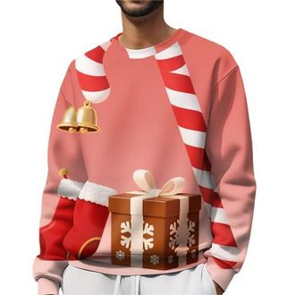 Generic Sweat-shirt de Noël pour homme - Pull de Noël amusant - Imprimé graphique - Chaud - Col rond - Tendance - Décontracté - Tenue dextérieur, Rouge, XXL