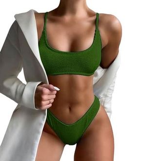 Generic Ensemble de bikini pour femme - Col en V - Rembourr&eacute; - Taille haute - Triangle - Maillot de bain d&eacute;t&eacute; pour femme - Contr&ocirc;le du ventre - Costumes de ba