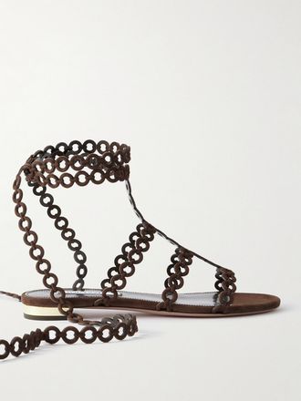 Aquazzura Infinity Chain Sandalen Aus Veloursleder Mit Cut-outs - Braun