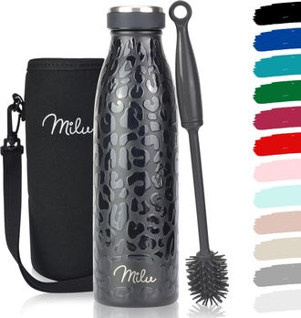 Milu Edelstahl Trinkflasche 350ml, 500ml, 750ml, 1L, 1,5L - Thermosflasche für Kinder Erwachsene auslaufsicher Isolierflasche Kohlensäure geeignet- inkl. R