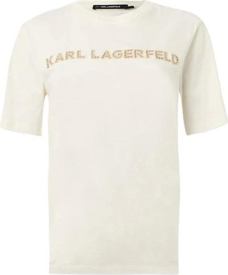 Karl Lagerfeld Femme, Tops, Beige, Taille: 40 FR Cotton Logo Embroidery T-shirt