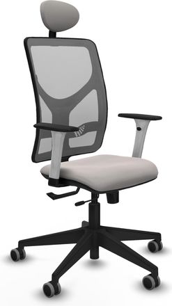 Piqueras y Crespo Schreibtischstuhl in Wei&szlig; und Grau, mit wei&szlig;en und schwarzen Armlehnen, h&ouml;henverstellbarer Lendenwirbelst&uuml;tze und festem Kopfteil, ausgestattet mit Sy