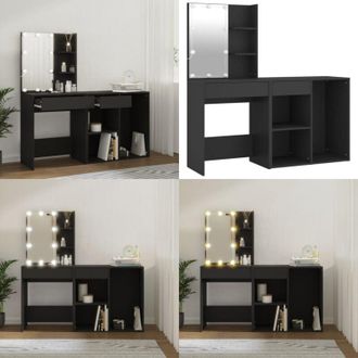 vidaXL Vidaxl - Coiffeuse à led avec armoire noir bois dingénierie - Coiffeuse - Meuble De Salle De Bain - Vanity Table - Dressing Table - Miroir Lumineux