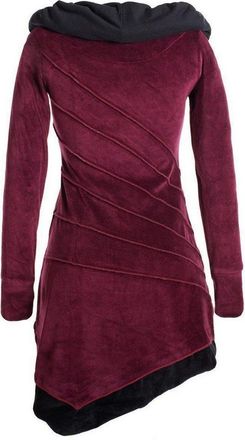 vishes Zipfelkleid Asymmetrisches Patchwork Samtkleid Schalkragen Hippie, Elfen, Hoody, Boho Style