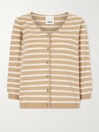 Allude Striped Cashmere Cardigan - Neutrals