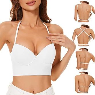 Generic Soutien-gorge push-up pour femme - Dos nu - Multiway - Col en U profond et bretelles amovibles, B01 blanc., S