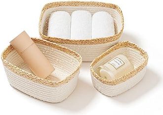 La Jol&iacute;e Muse Paniers de Rangement en Corde Tiss&eacute;e Ensemble de 3 Paniers Blanc pour &eacute;tag&egrave;res Bacs D&eacute;coratifs Organisateurs de Corbeille pour Jouets B&eacute;b&eacute;, Cadeau D&eacute;c