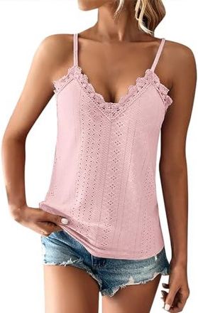 Generic Débardeur extensible pour femme - Col en V - Dentelle - Dentelle - Tendance - Décontracté - Pour rendez-vous galant et soirée, RD2., XXL