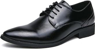Generic Chaussures Oxford for Hommes, à Lacets, Bout Pointu, en Cuir PU, Couleur Unie, Derby, Talon carré, antidérapantes, Basses, for Bal de Promo(Noir,39 EU