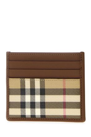 Burberry Mens Tall Card Case Beige Fabric Calf Wallet