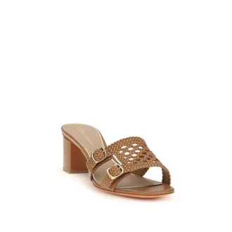 Santoni Womens Beige Calf Leather Bos Taurus Platform Sandals